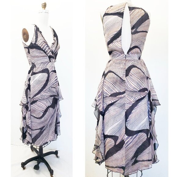 Diane Von Furstenberg Womens Chiffon Nydian Swirl Twist Deep Grey Dress